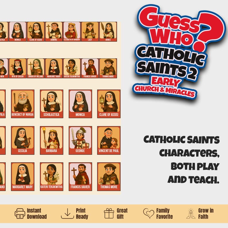 Catholic Saints Guess Who Game – Printable Inserts (24 Characters) - Etsy