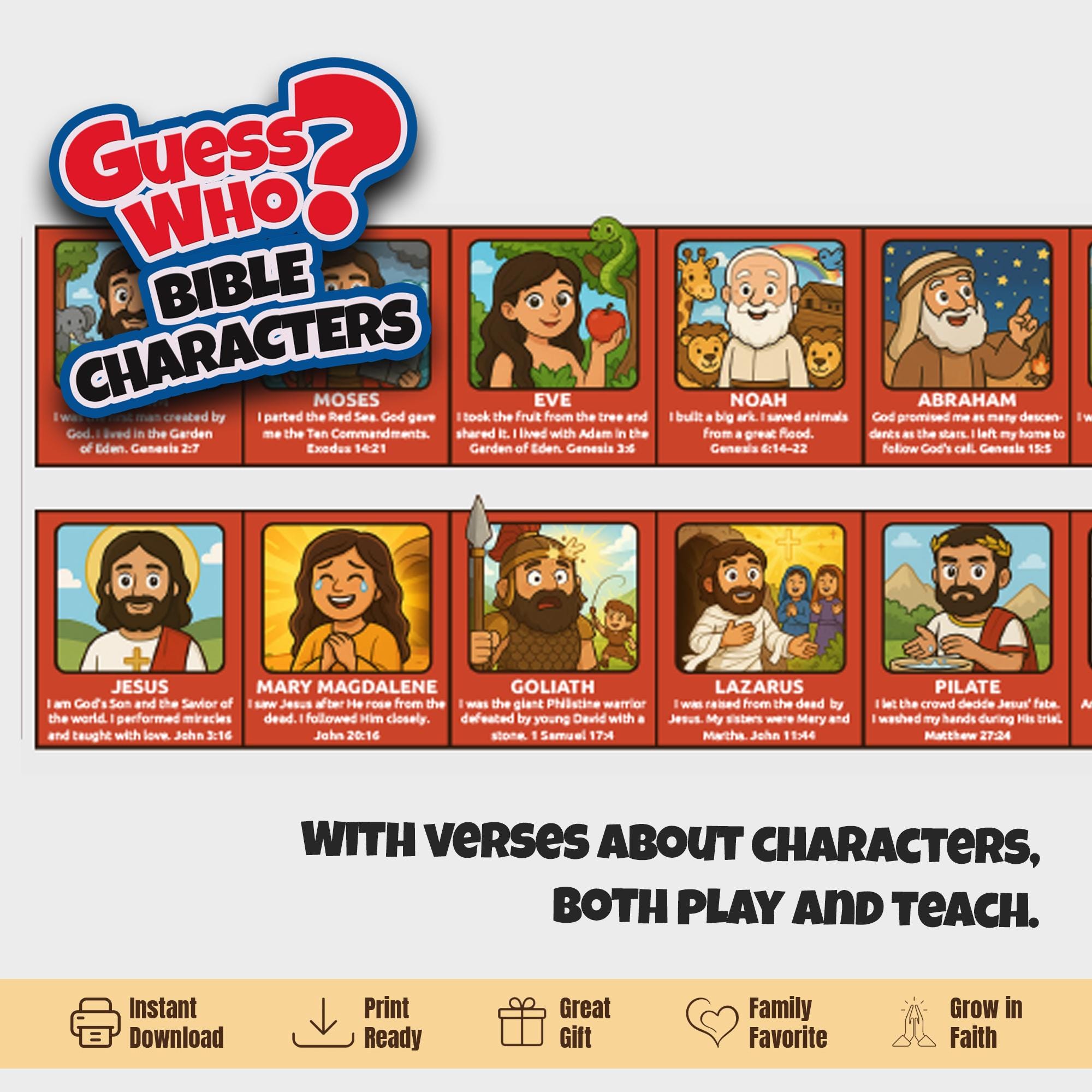 Bible Character Guess Who Game: Printable Christian Game Inserts - Etsy