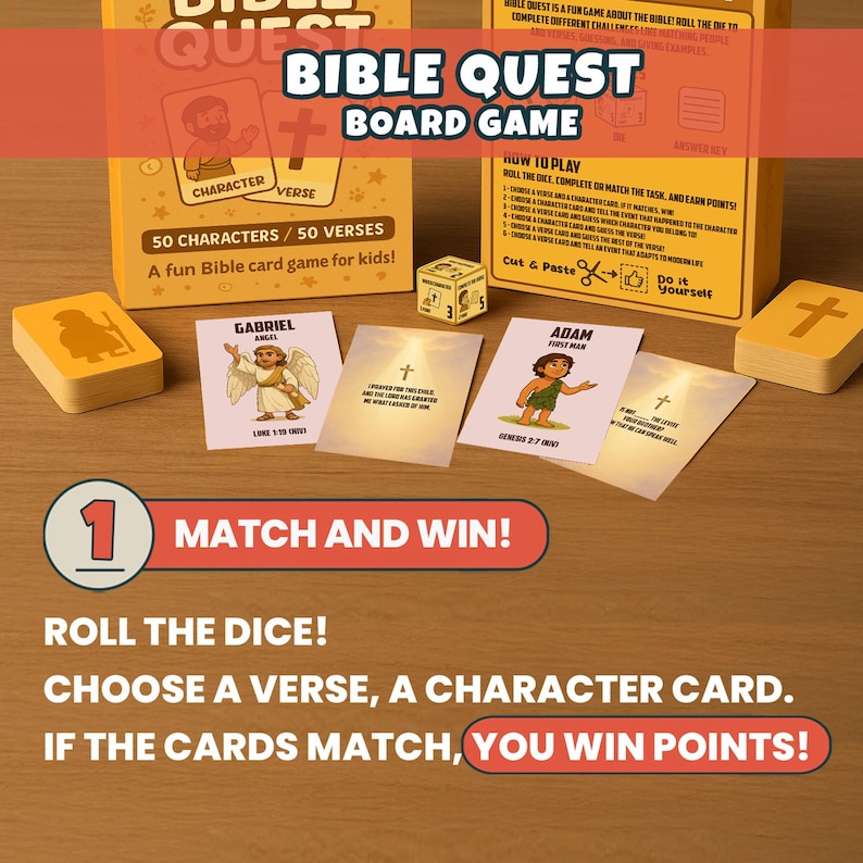 Bible Quest Board Game: Christian Character & Verse Cards (digital ...