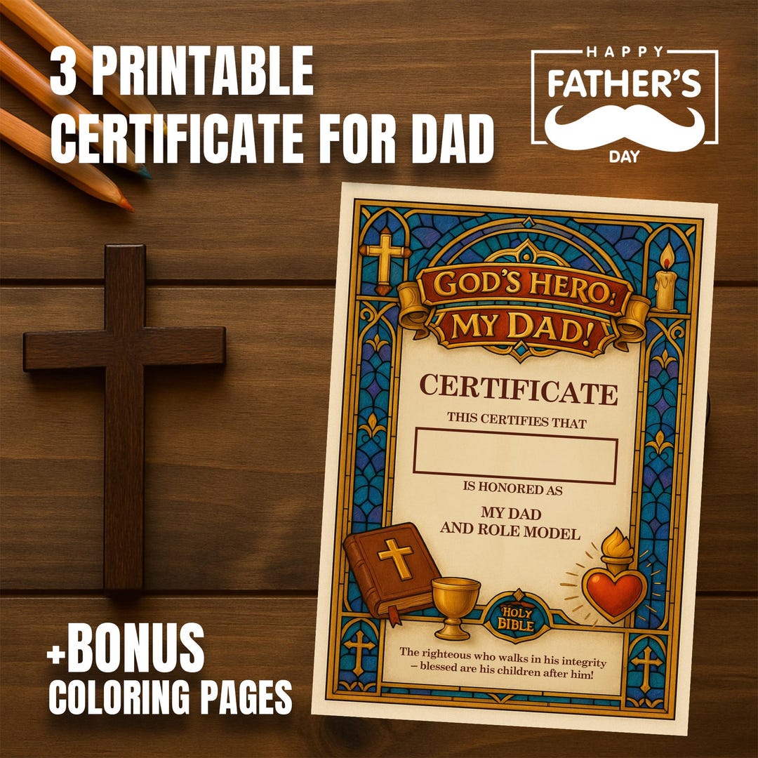 Christian Father's Day Certificate Bundle: Bible Verse Awards, Coloring ...