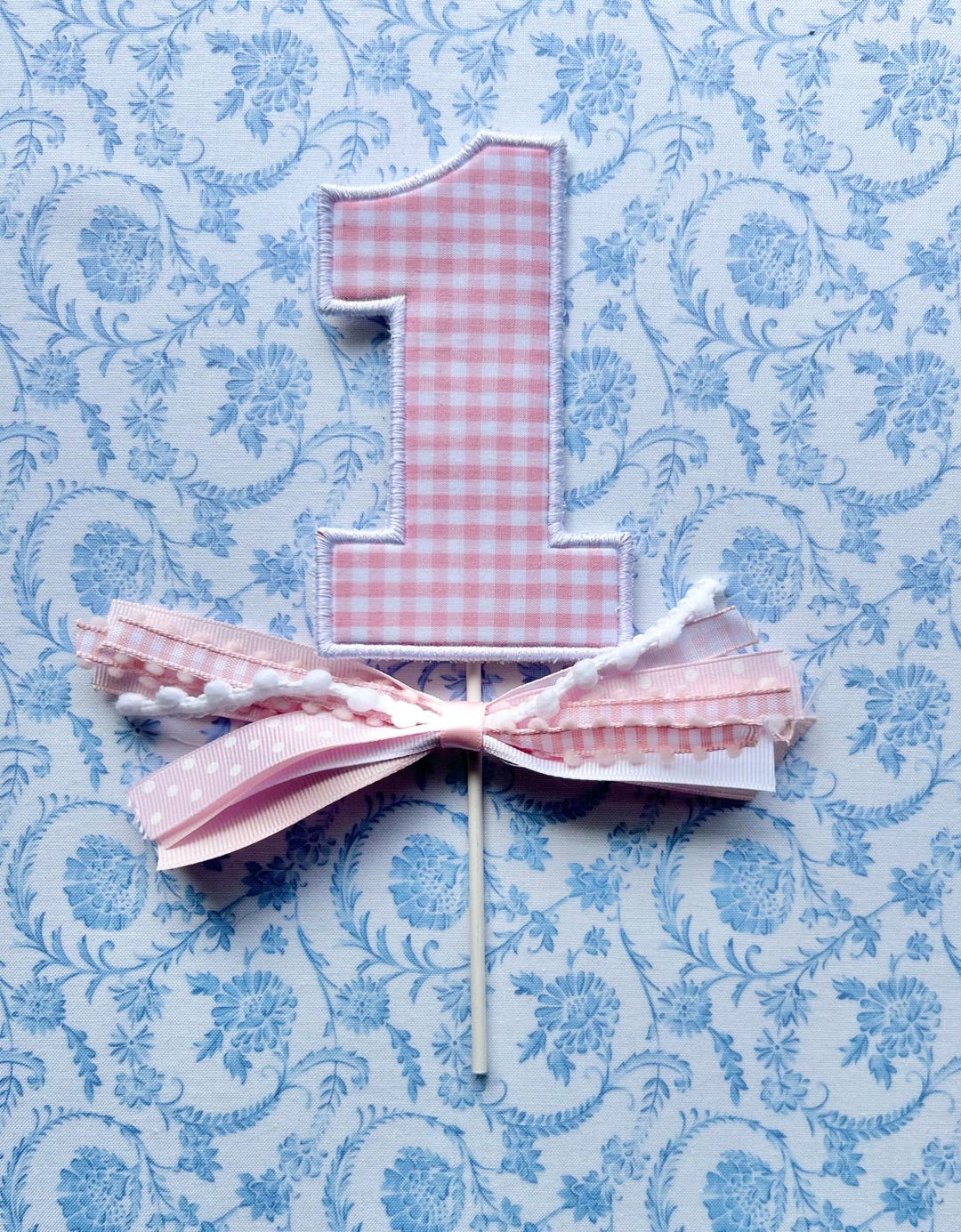 First Birthday Cake Topper Embroidered "1" for Girl - Etsy