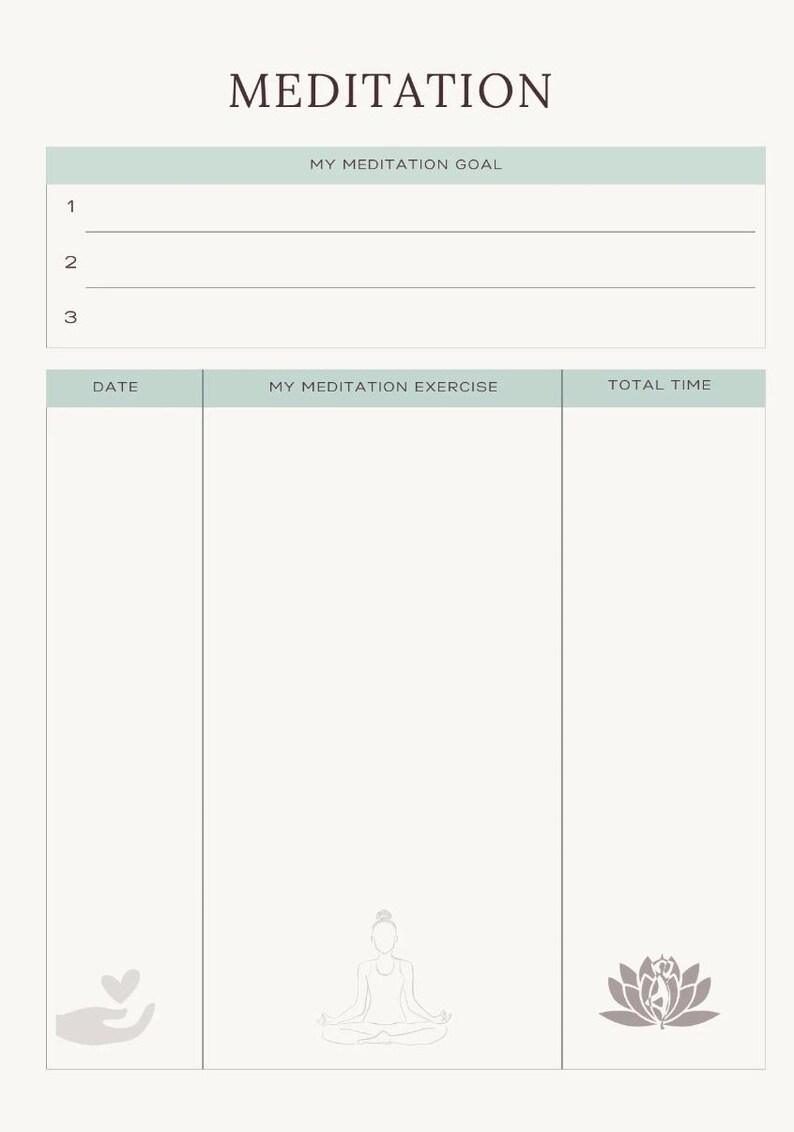Yoga & Meditation Journal Printable Wellness Planner for Daily Practice ...