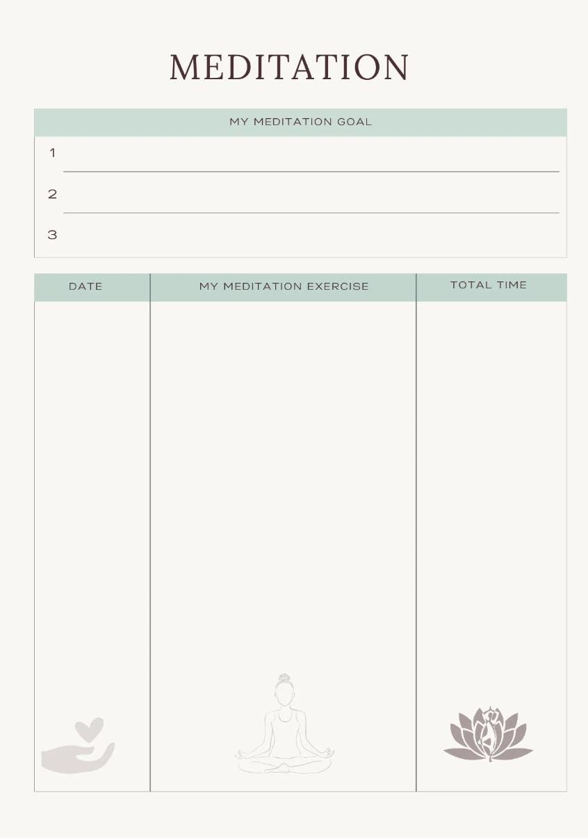 Yoga & Meditation Journal Printable Wellness Planner for Daily Practice ...