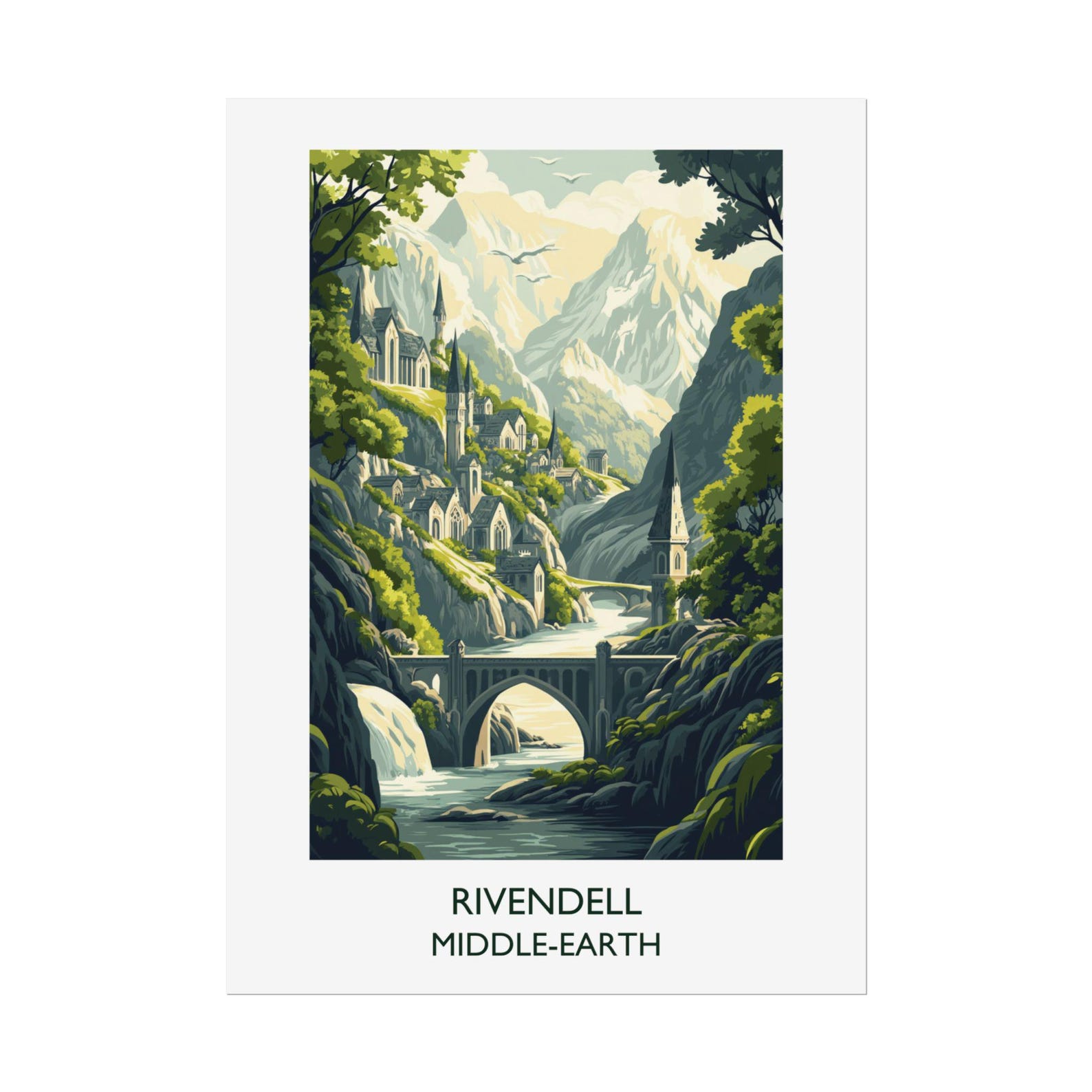 Rivendell Vintage Travel Poster Middle-earth Wall Print J R R Tolkien ...