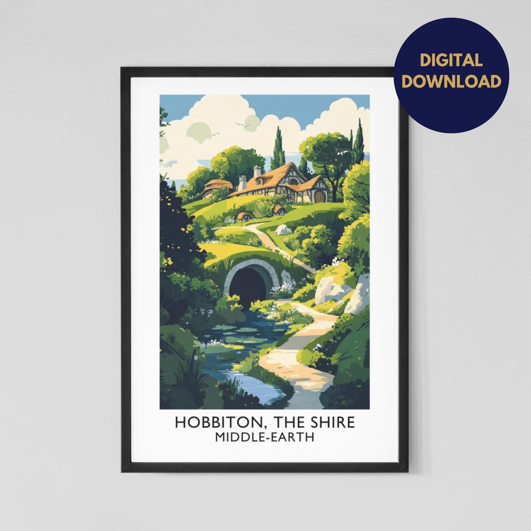 The Hobbit Vintage Style Travel Poster | Hobbiton Middle-earth | J R R ...