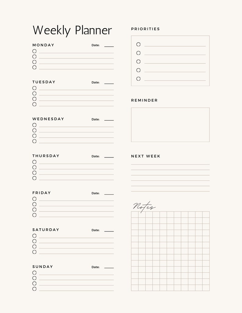 Weekly Planner Print Out - Etsy