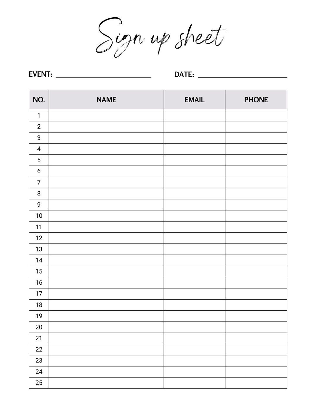 Sign up Sheet - Etsy