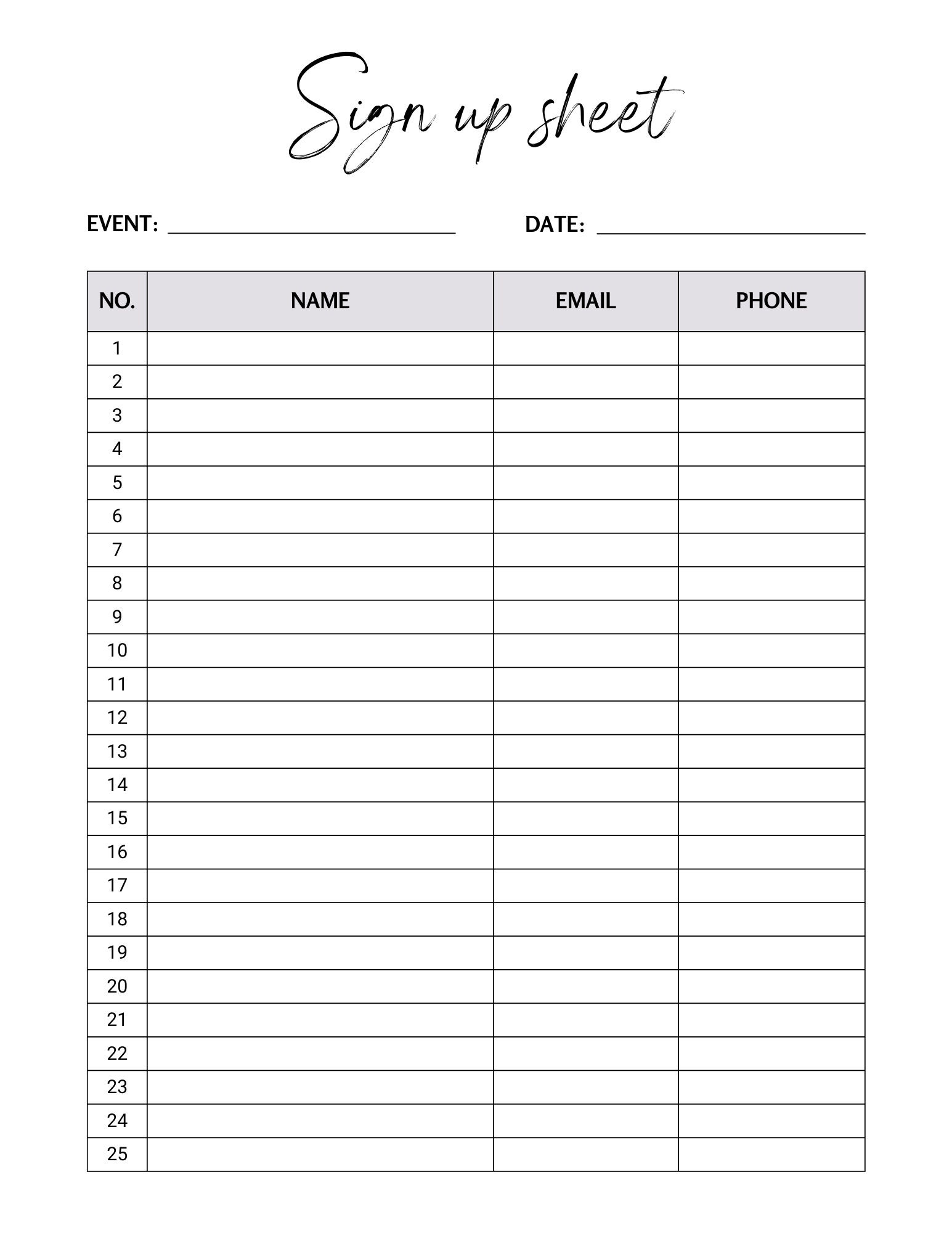 Sign up Sheet - Etsy