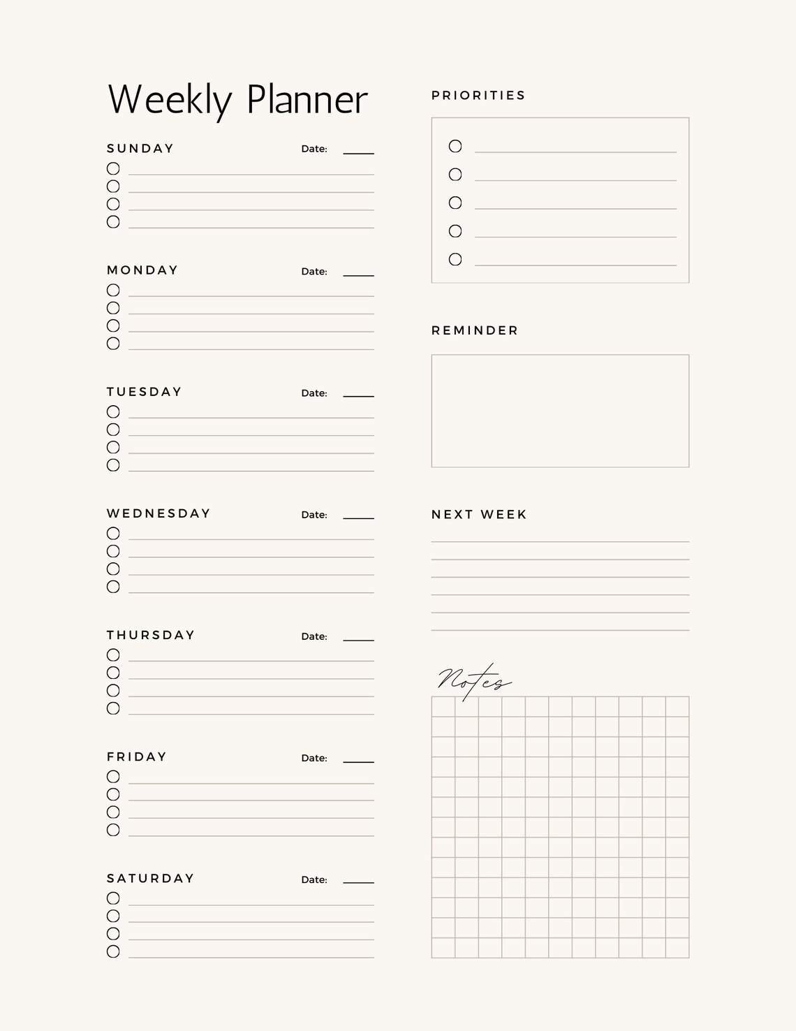 Weekly Planner Print Out - Etsy