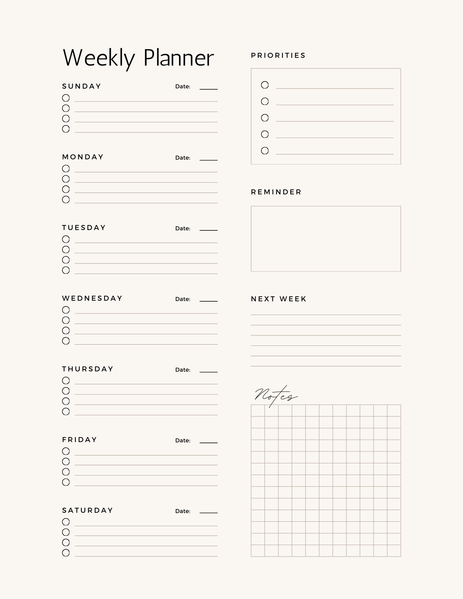 Weekly Planner Print Out - Etsy
