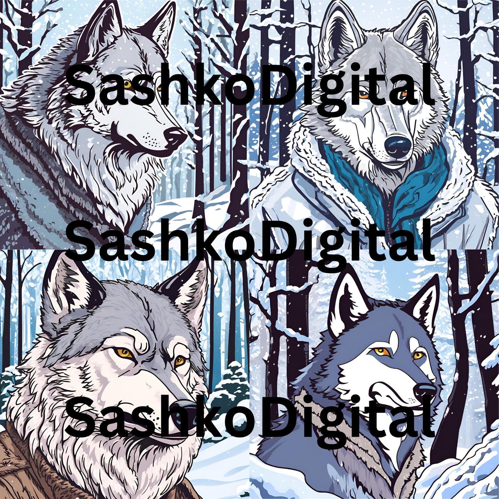 Winter Wolf Anime Style PNG Clipart, Snow Wolf Portrait PNG Images - Etsy