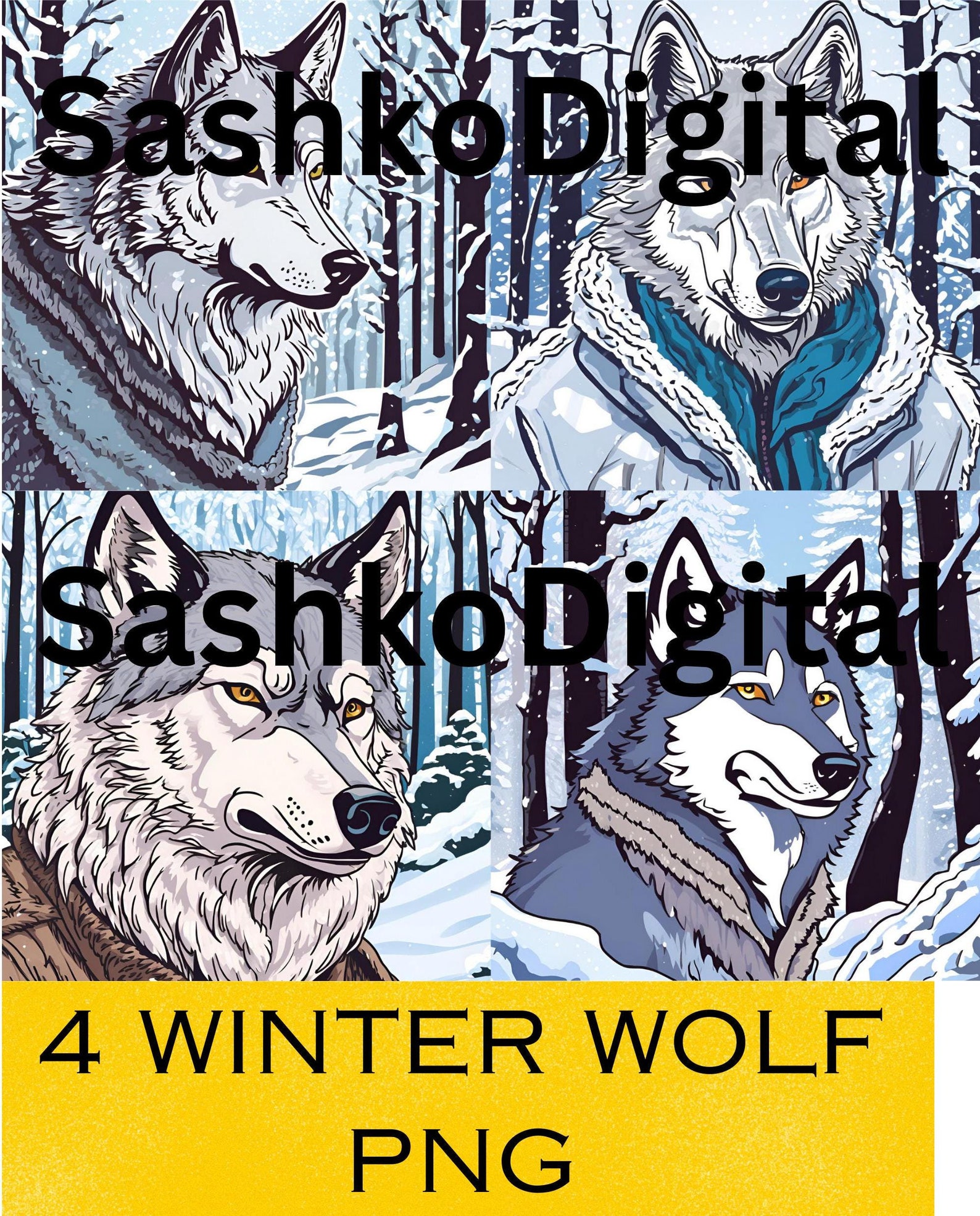 Winter Wolf Anime Style PNG Clipart, Snow Wolf Portrait PNG Images - Etsy