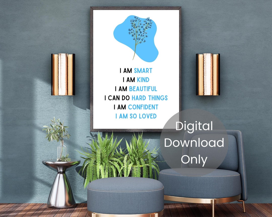 Positive Affirmation Wall Art Digital Download PDF File in 3 Sizes Blue ...