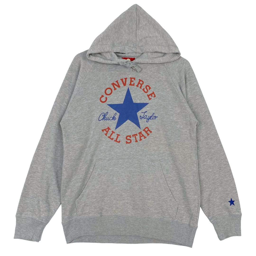 Vintage Converse All Start Full Print Hoodie Gray Pullover Jumper Size ...