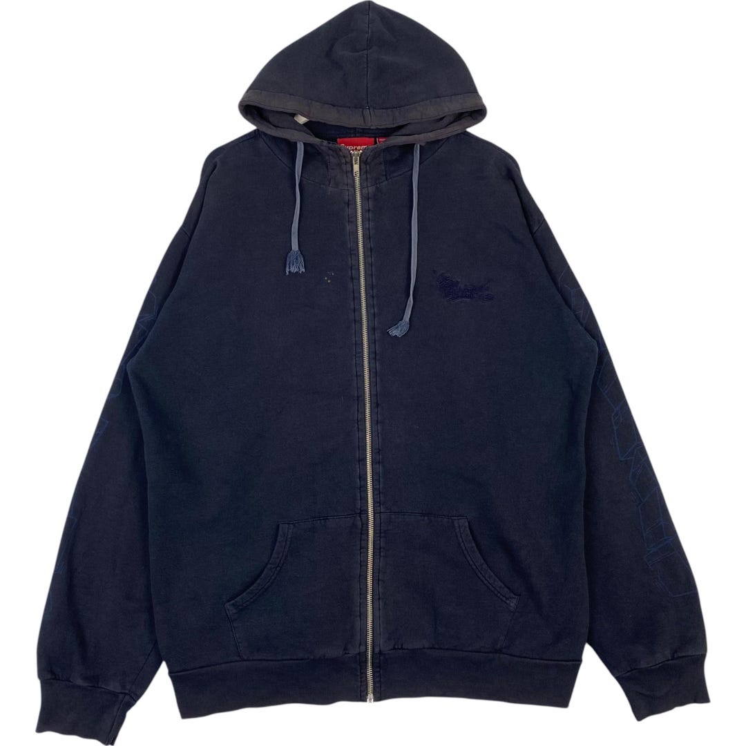Vintage Supreme Hoodie Ful Zip Sweater Navy Blue Pullover Jumper Size L ...