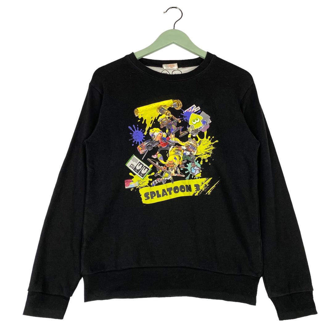 Vintage Bandai Apparel Splatoon 3 Full Print Crewneck Sweatshirt Black ...