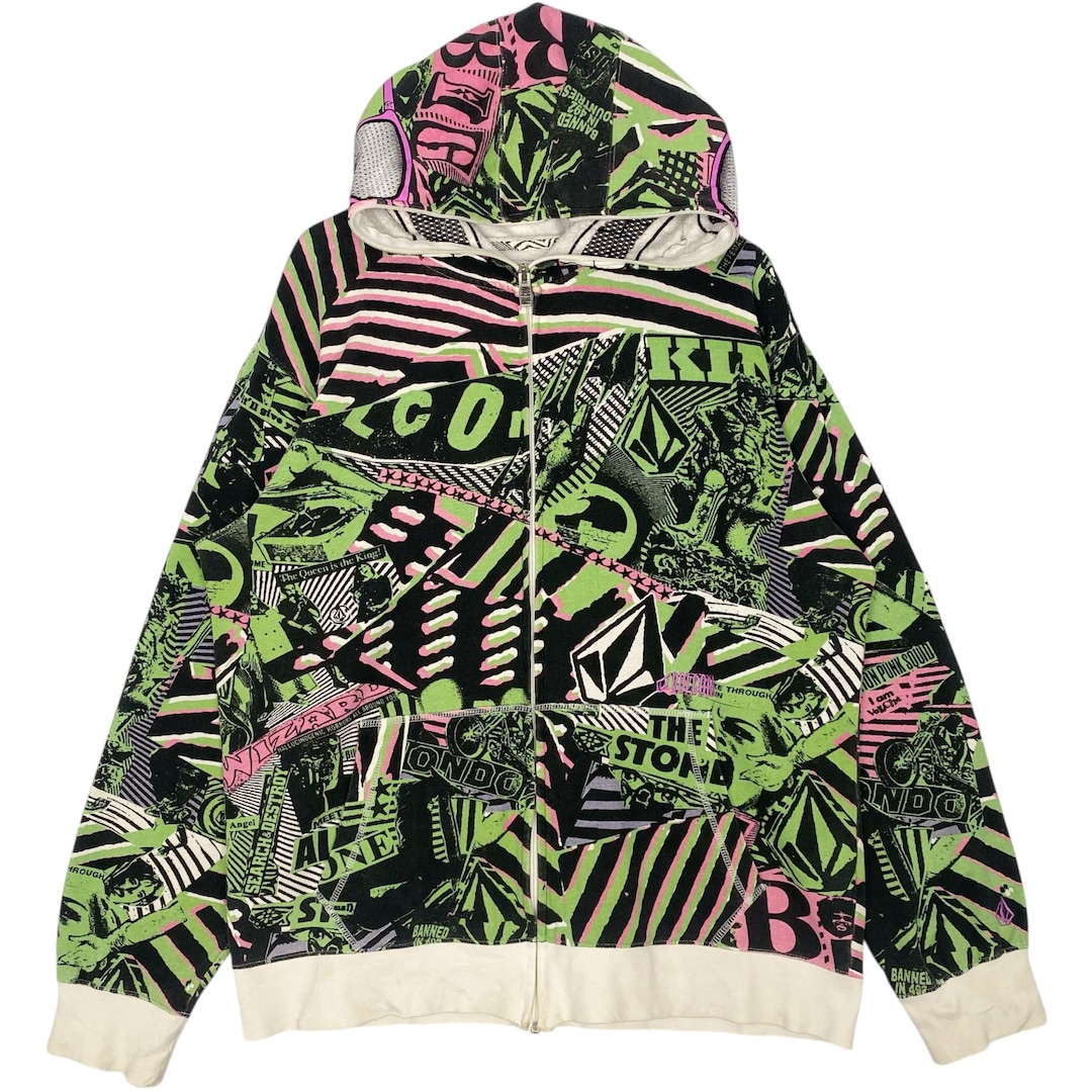 Vintage Volcom Skateboard Full Print Hoodie Sweater Full Zipper ...