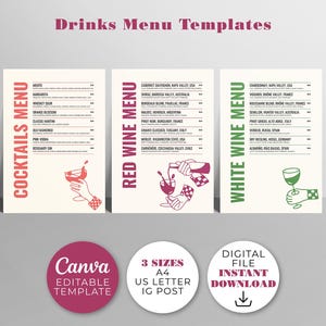Custom Drinks Menu Template: Editable Canva Design (digital Download ...