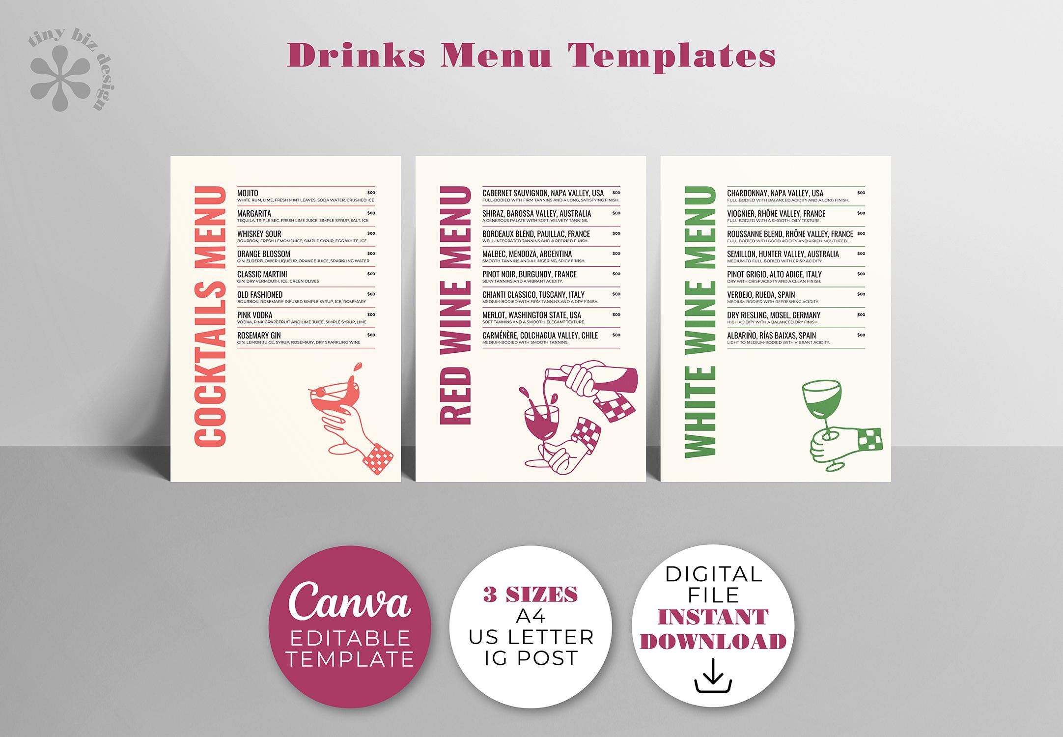 Custom Drinks Menu Template: Editable Canva Design (digital Download ...