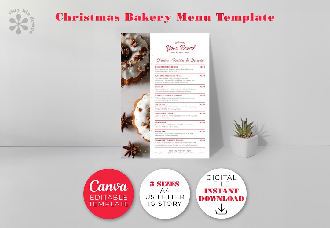 Custom Christmas Bakery Menu, Personalized Bakery Price List, Digital ...