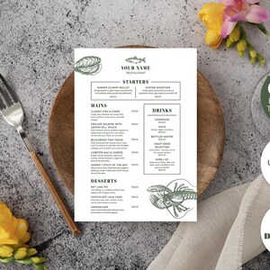 Seafood Restaurant Menu Template: Modern, Editable in Canva (digital ...