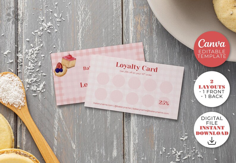 Modern Bakery Loyalty Card Template - Editable in Canva, DIY, Instant ...