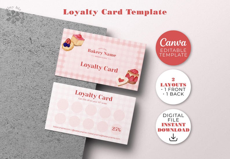 Modern Bakery Loyalty Card Template - Editable in Canva, DIY, Instant ...