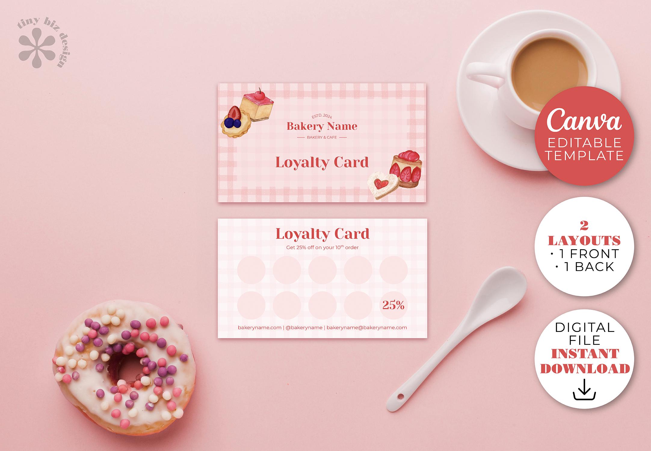 Modern Bakery Loyalty Card Template - Editable in Canva, DIY, Instant ...