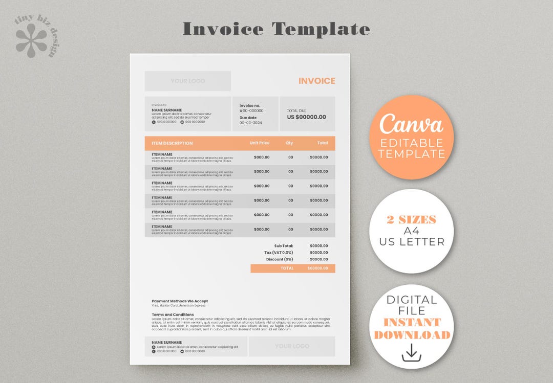 Custom Invoice Template, Personalized Invoice, Digital Invoice Template ...