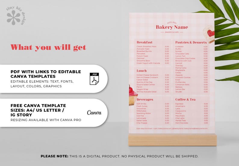 Pink Bakery Menu Template, Editable Cafe Price List (digital Download ...
