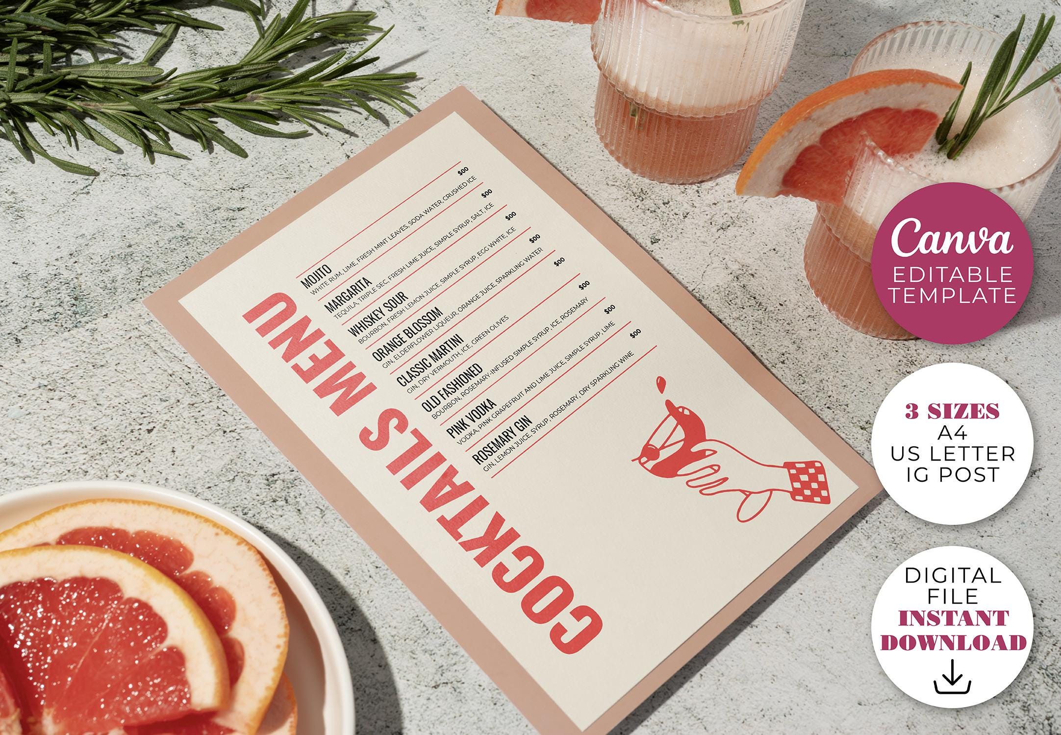 Custom Drinks Menu Template: Editable Canva Design (digital Download ...
