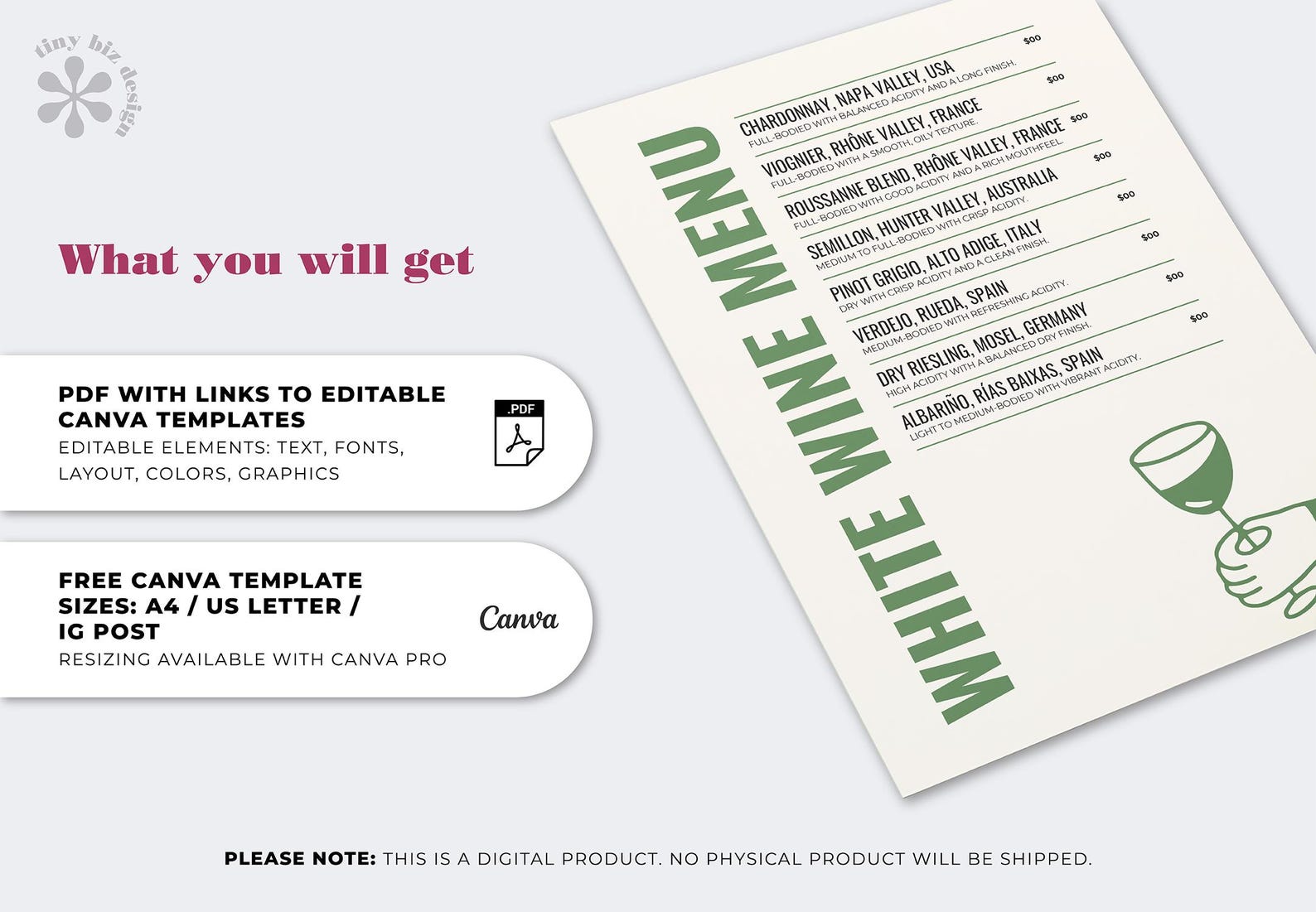 Custom Drinks Menu Template: Editable Canva Design (digital Download ...