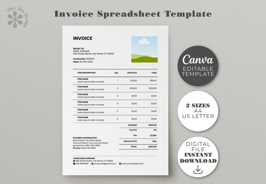 Custom Minimal Invoice Template, Personalized Invoice, Digital ...