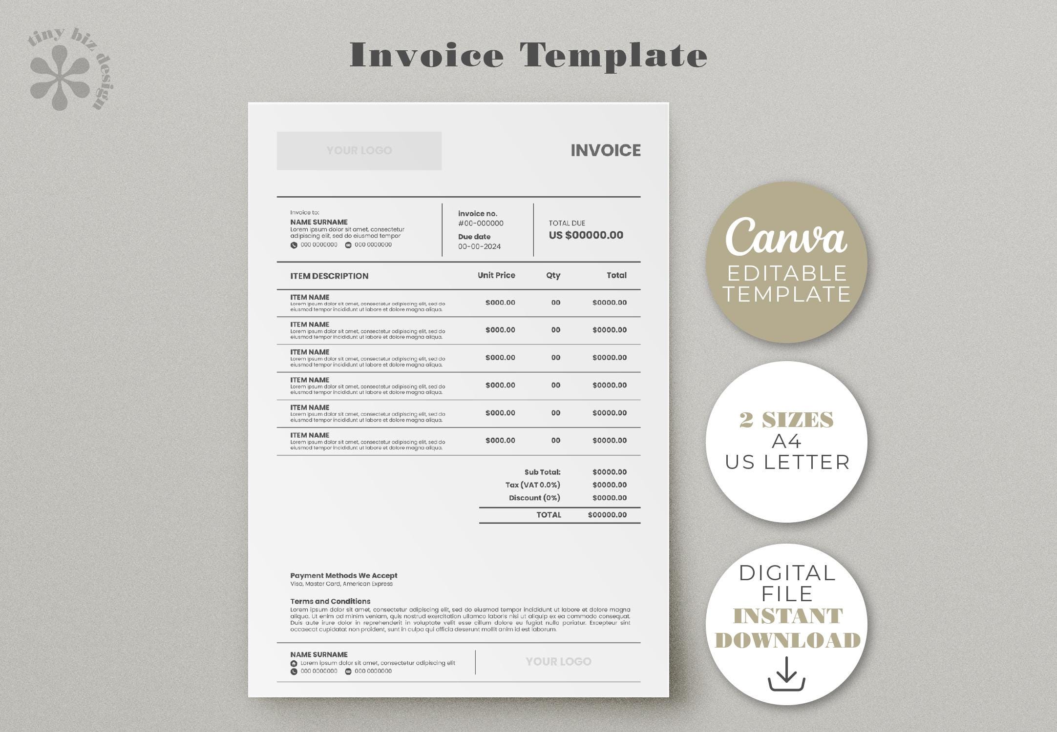 Custom Minimal Invoice Template, Personalized Invoice, Digital Invoice ...
