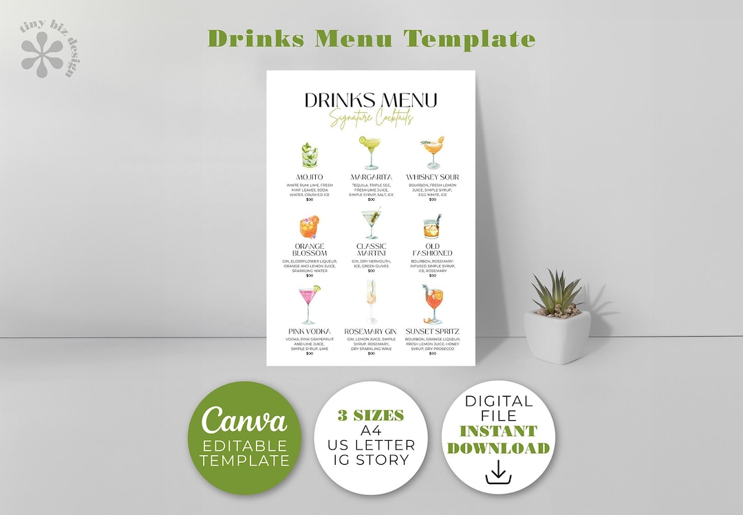 Custom Drinks Menu, Personalized Cocktail Menu List, Digital Menu ...