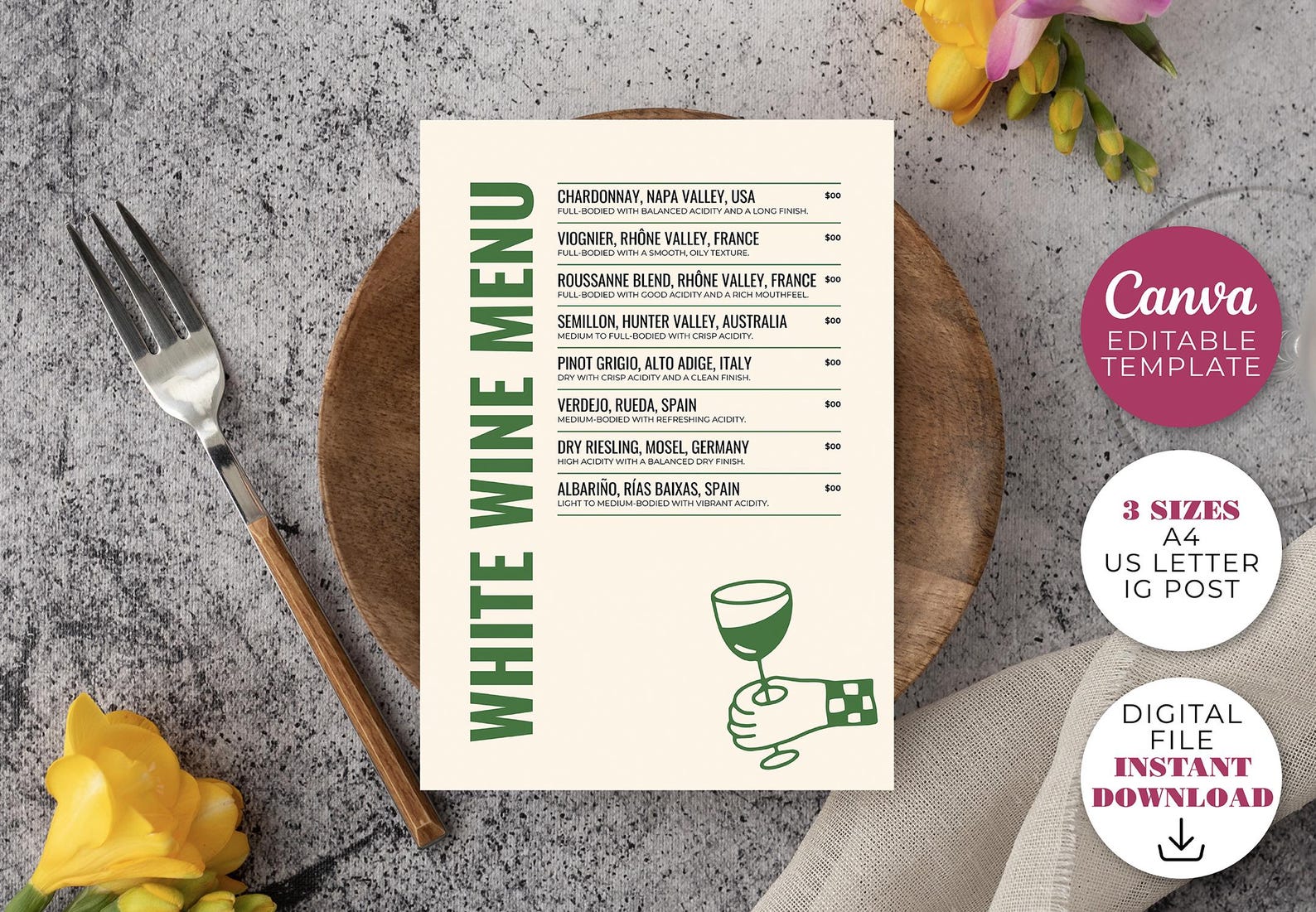 Custom Drinks Menu Template: Editable Canva Design (digital Download ...
