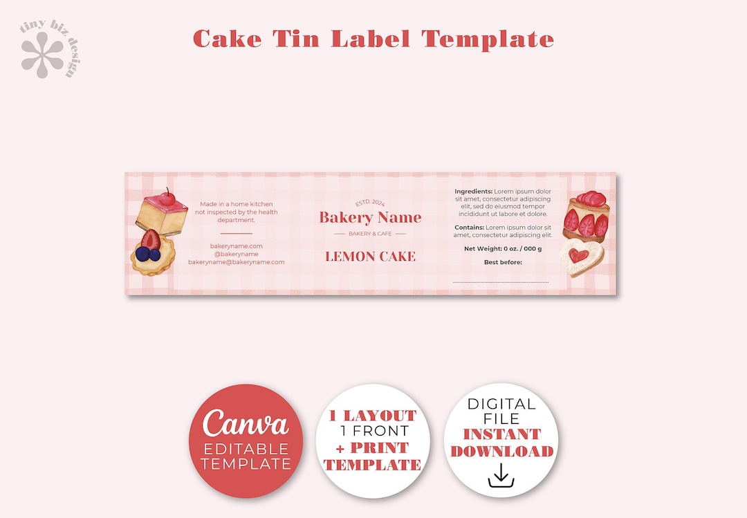 Personalized Pink Bakery Label Template: Cake Tin Sticker (digital ...