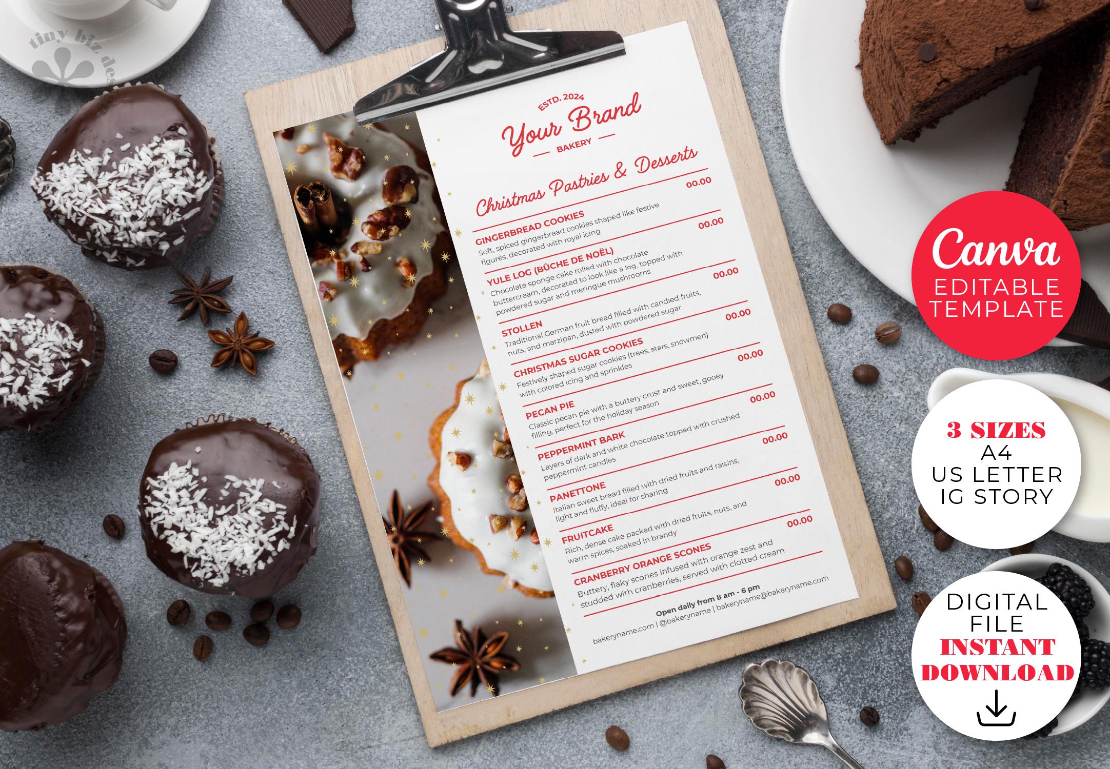 Custom Christmas Bakery Menu, Personalized Bakery Price List, Digital ...