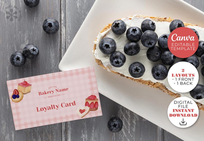 Modern Bakery Loyalty Card Template - Editable in Canva, DIY, Instant ...