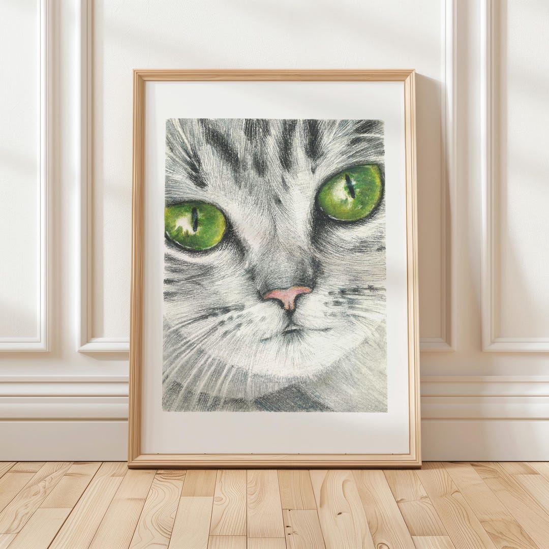 A4/ A5 Cat Colored Pencil Art Print | Physical Print Poster | Wall Art ...