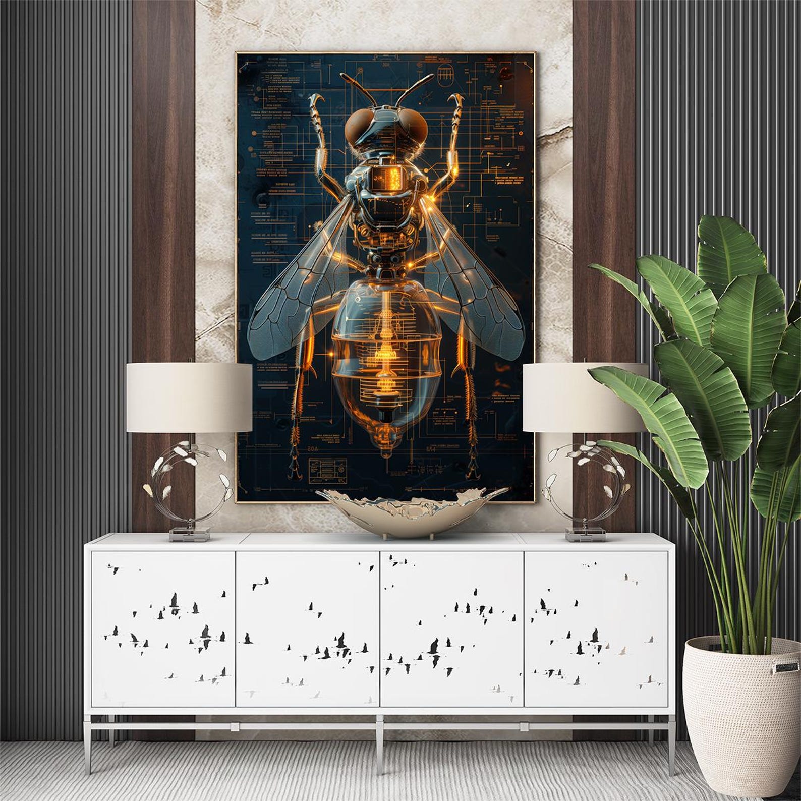 Biopunk Bee Print Futuristic Steampunk Digital Wall Art for Sci-fi ...