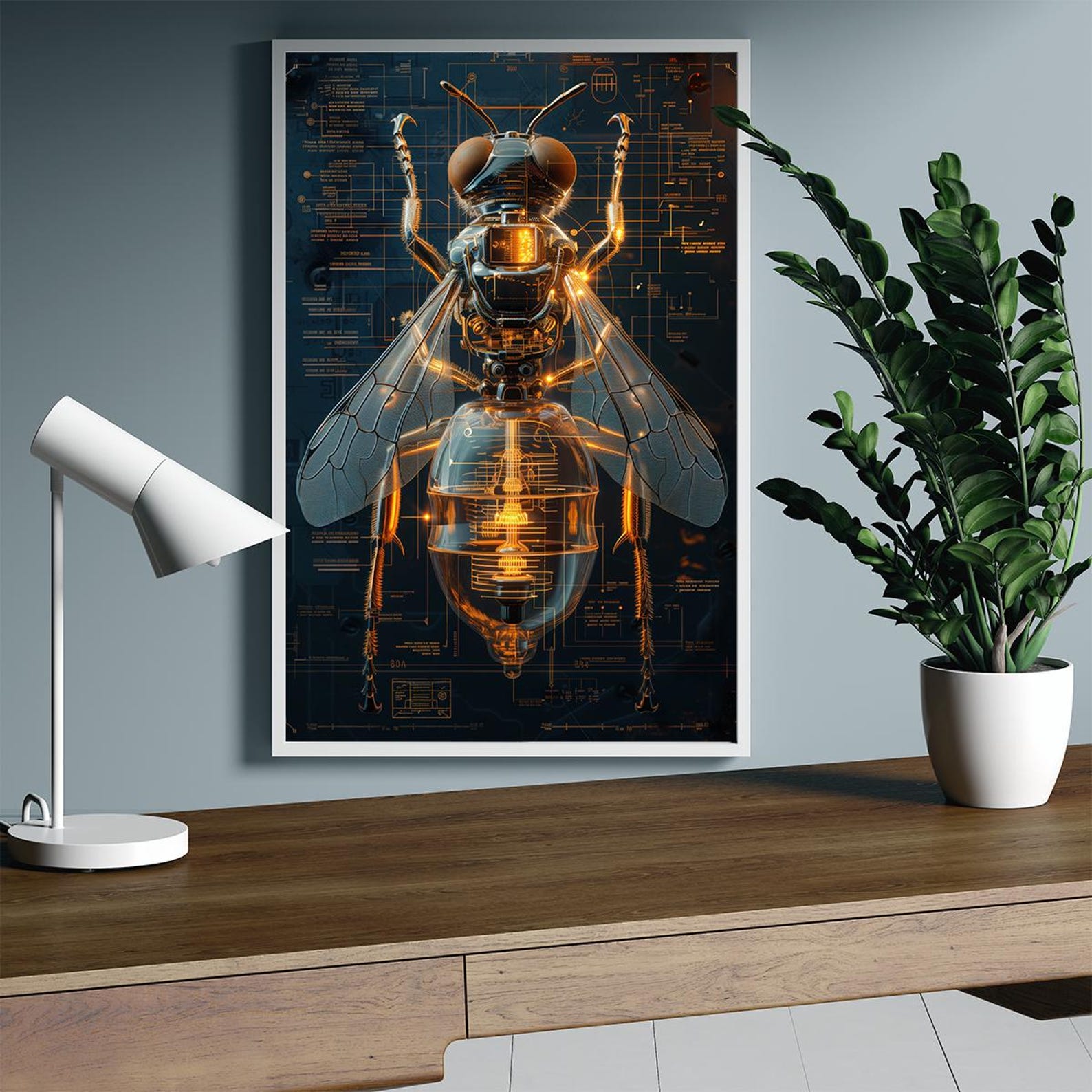 Biopunk Bee Print Futuristic Steampunk Digital Wall Art for Sci-fi ...