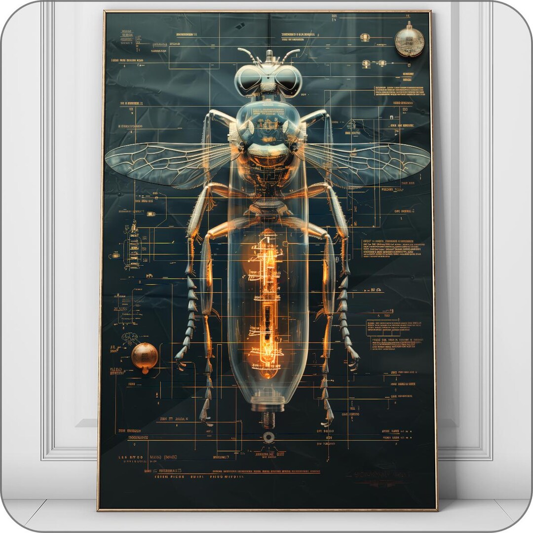 Biopunk Bee Print Futuristic Steampunk Digital Wall Art for Sci-fi ...