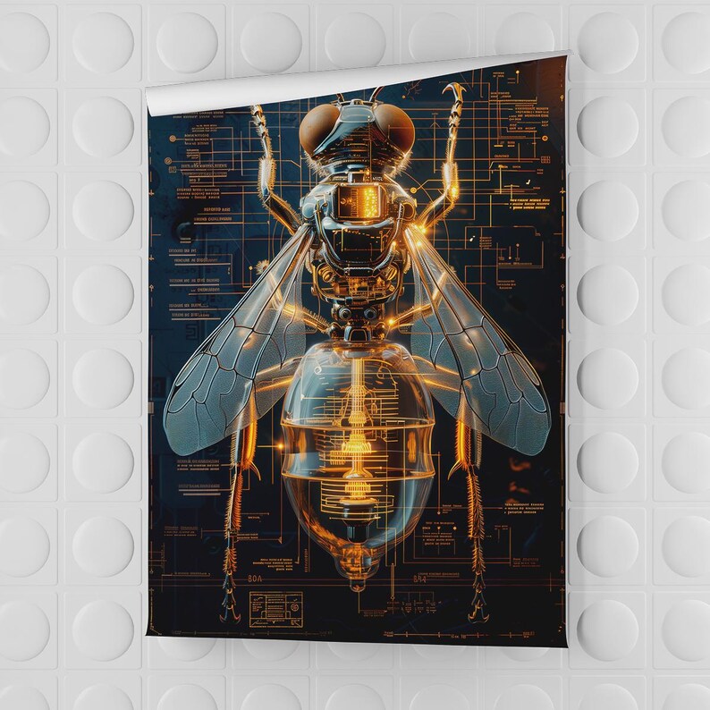 Biopunk Bee Print Futuristic Steampunk Digital Wall Art for Sci-fi ...