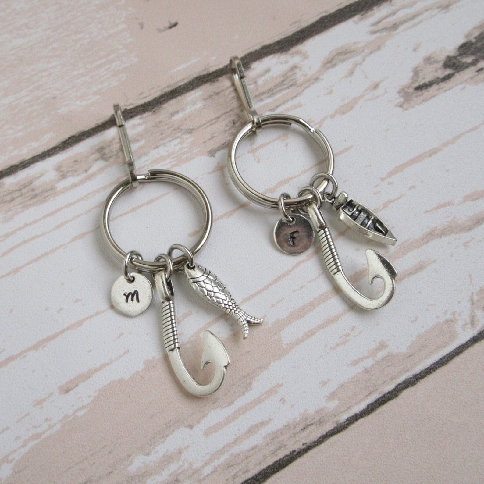 Fishing Keychain Fishing Hook Boat Silver Fish Key Chain - Etsy