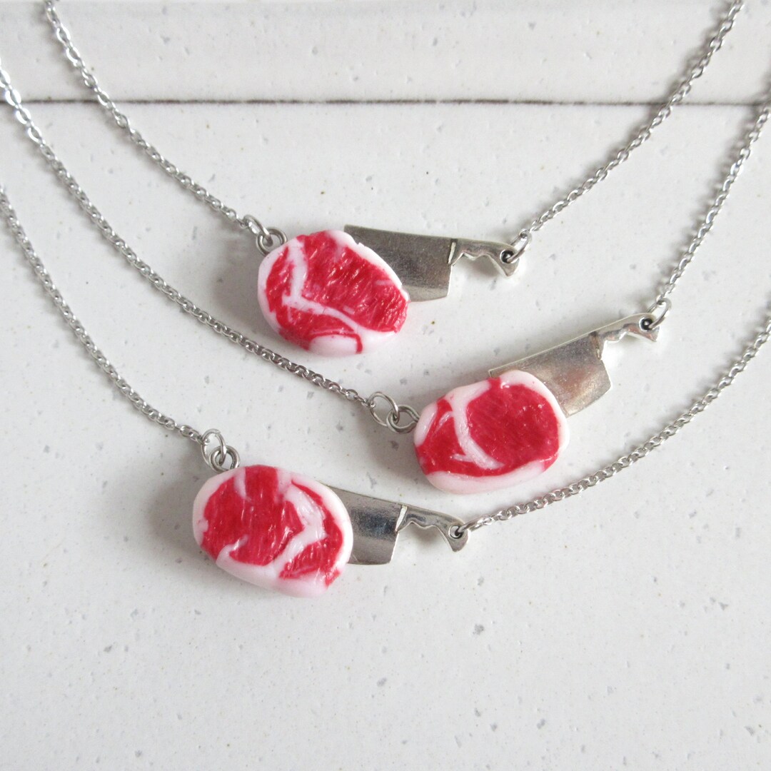 Meat With Cleaver Necklace, Quirky Food Jewelry, Butcher's Gift - Etsy