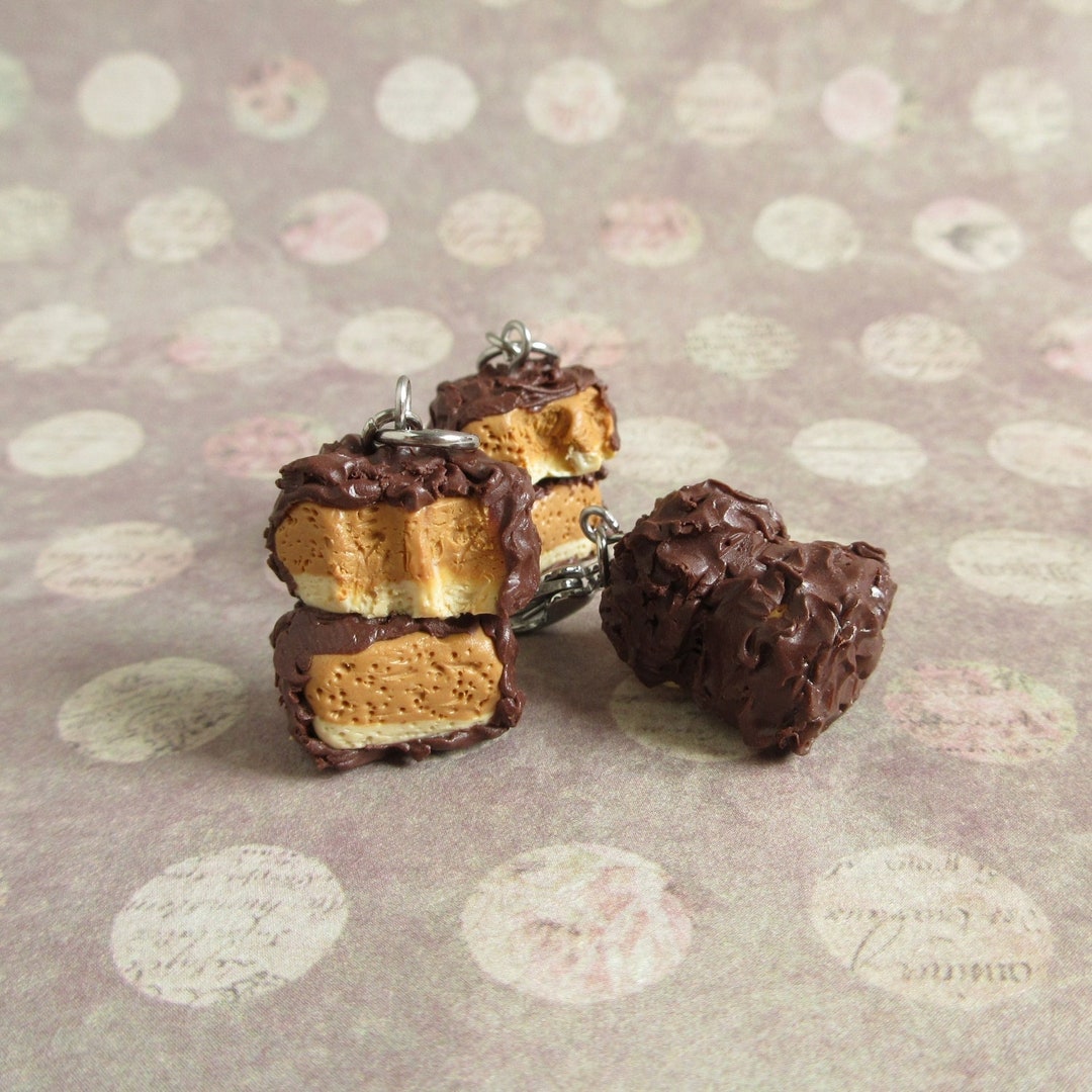 Chocolate Caramel Fudge Charm, Keychain, Necklace, Polymer Clay Dessert ...