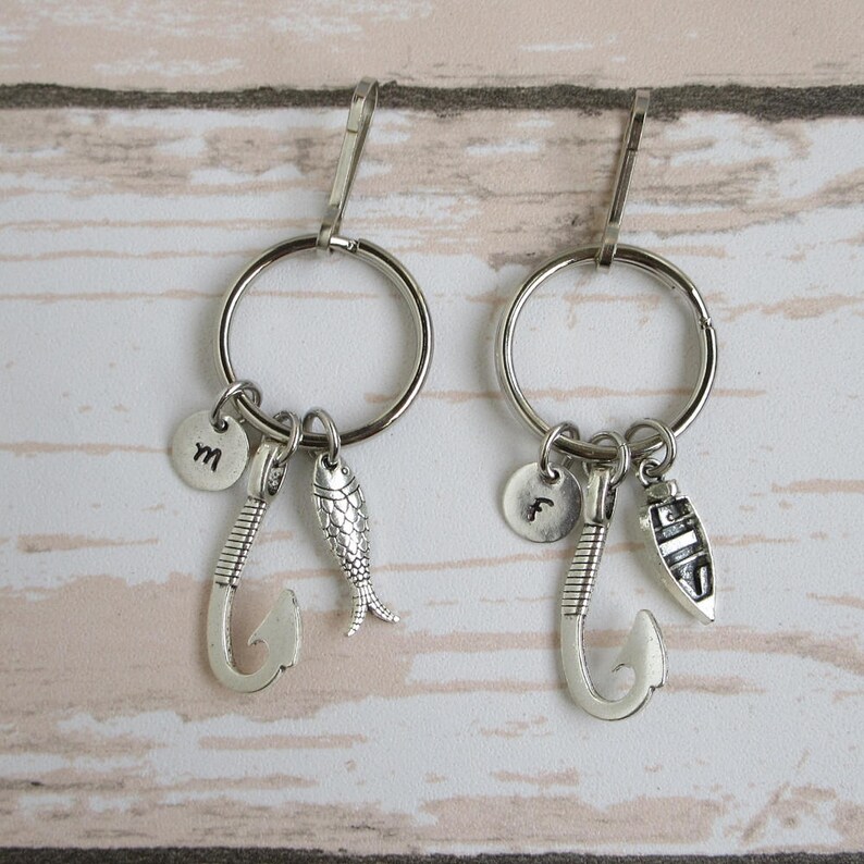 Fishing Keychain Fishing Hook Boat Silver Fish Key Chain | Etsy