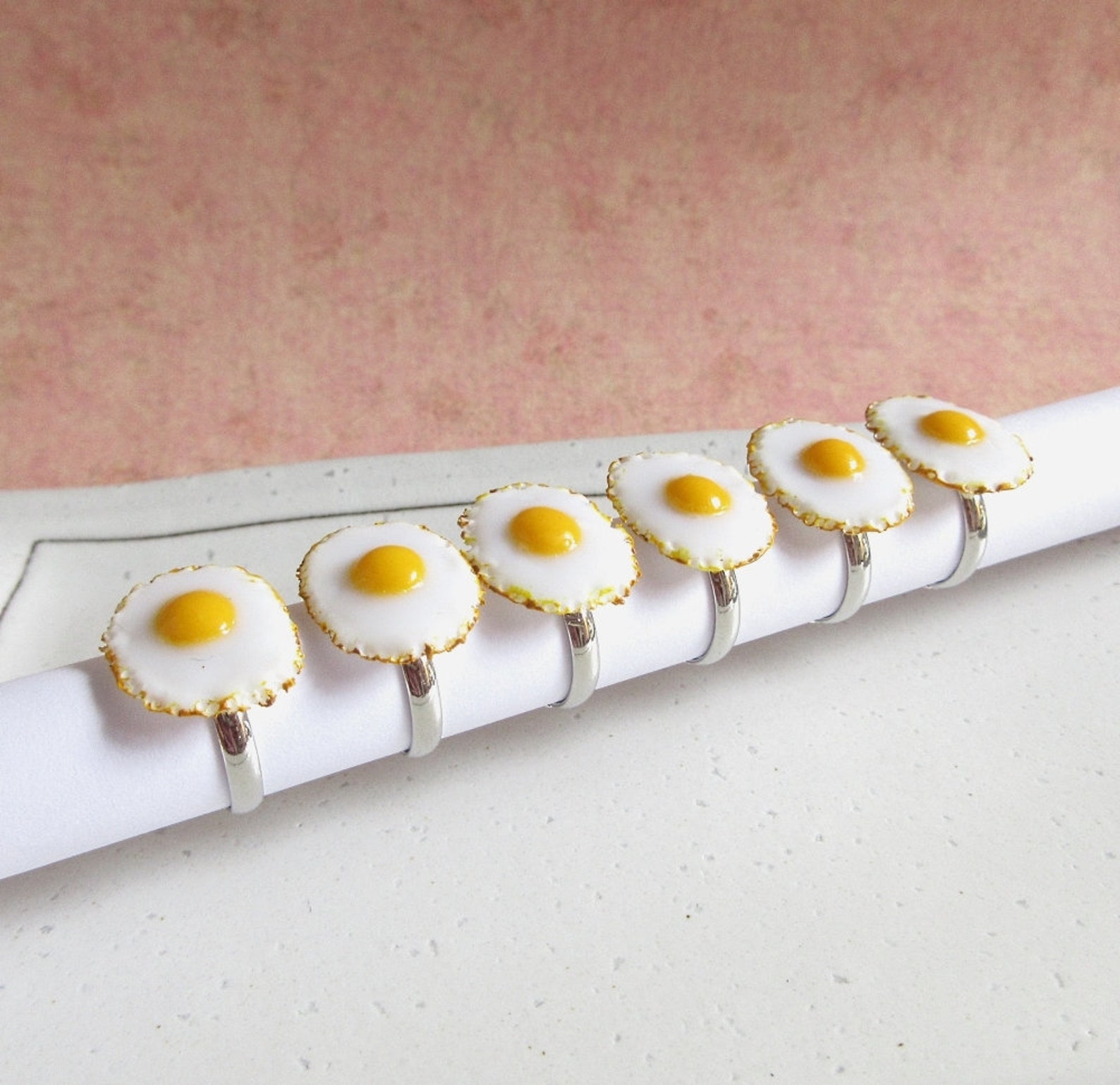 Fried Egg Ring, Sunny Side Up, Polymer Clay, Silver Tone, Quirky Food ...