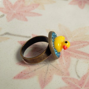 Cute Yellow Duck Ring, Sea Blue Glass Beads Adjustable Ring - Etsy